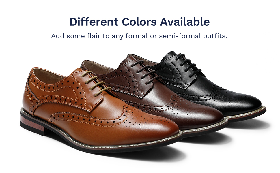 BROWN Men's Leather Wingtip Dress Shoes-Bruno Marc