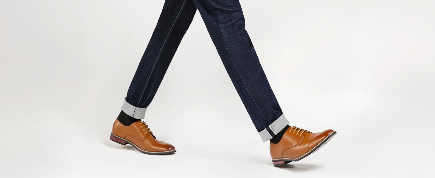 BROWN Men's Cap-Toe Dress Shoes-Bruno Marc